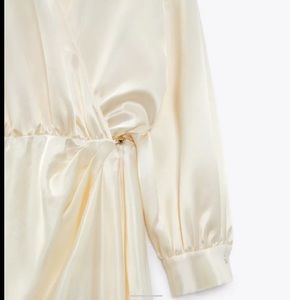 Zara | Dresses | Zara Cream Satin Effect Wrap Dress Special Edition ...
